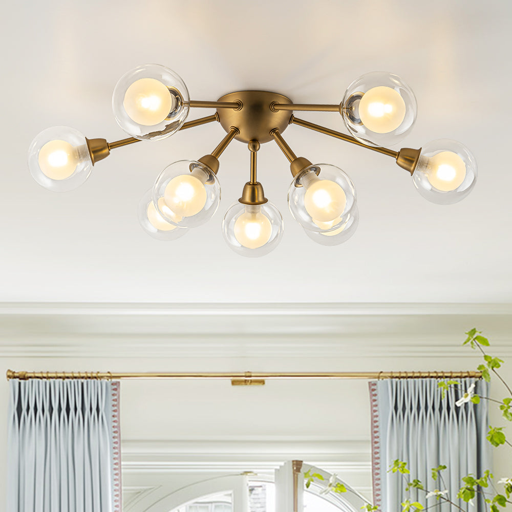 Mid-Century 9-Light Double Layer Glass Sputnik Semi Ceiling Light ...