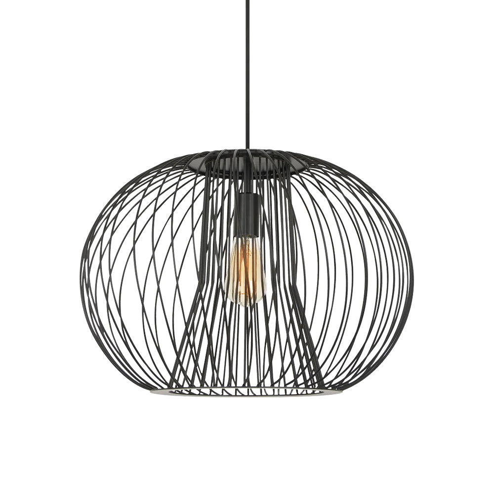 Modern Minimalist 1-Light Metal Black Wire Frame Round Pendant Light ...