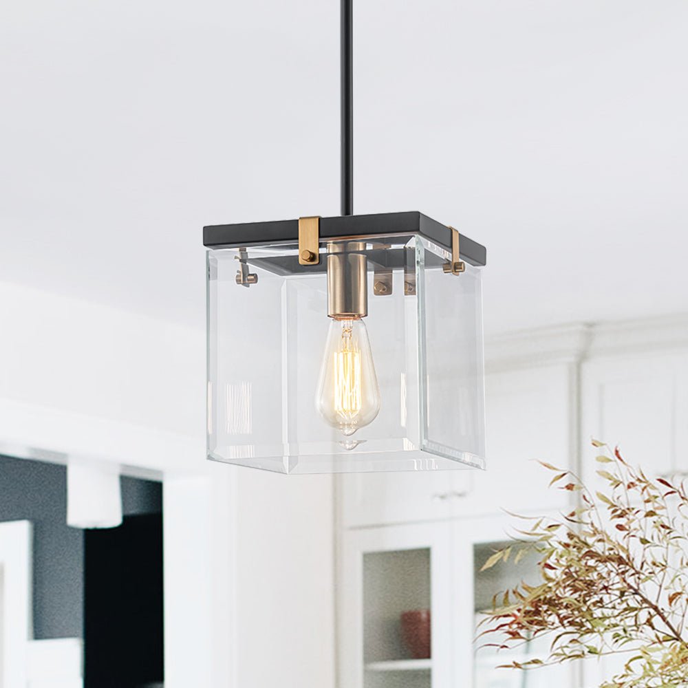 Contemporary 1-Light Square Glass Pendant Light For Dining Space ...
