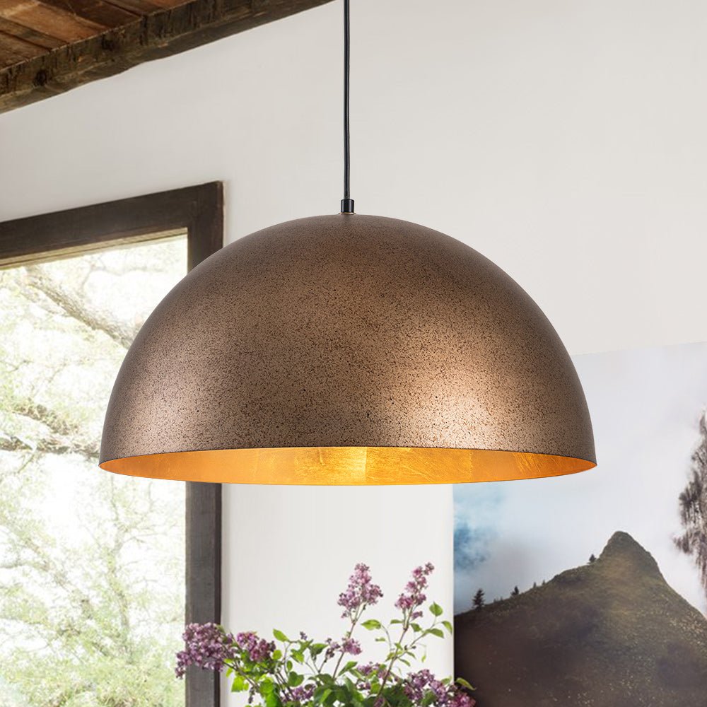 Industrial 1-Light Simple Metal Dome Cooper Pendant Light For Kitchen ...
