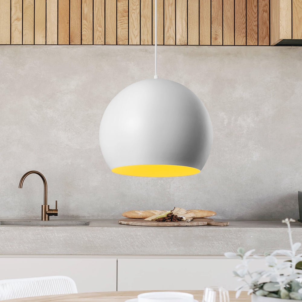 Modern 1-Light Ball Shape White Round Pendant Light, White Hanging ...