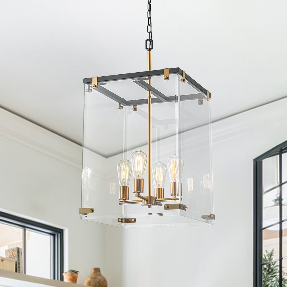Modern 4-Light Black Gold Clear Glass Rectangular Pendant For Kitchen ...