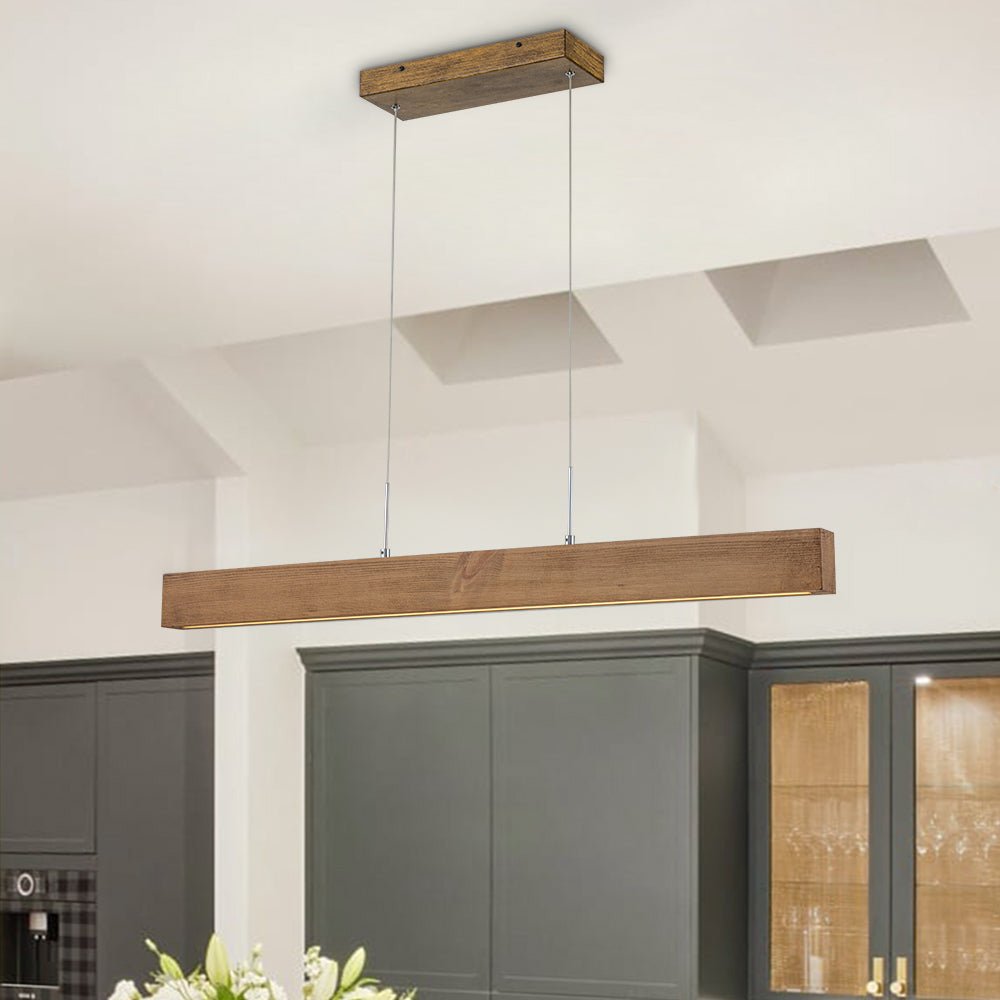 Modern Farmhouse Wood Linear Led Pendant, Kitchen Island Pendant Light ...