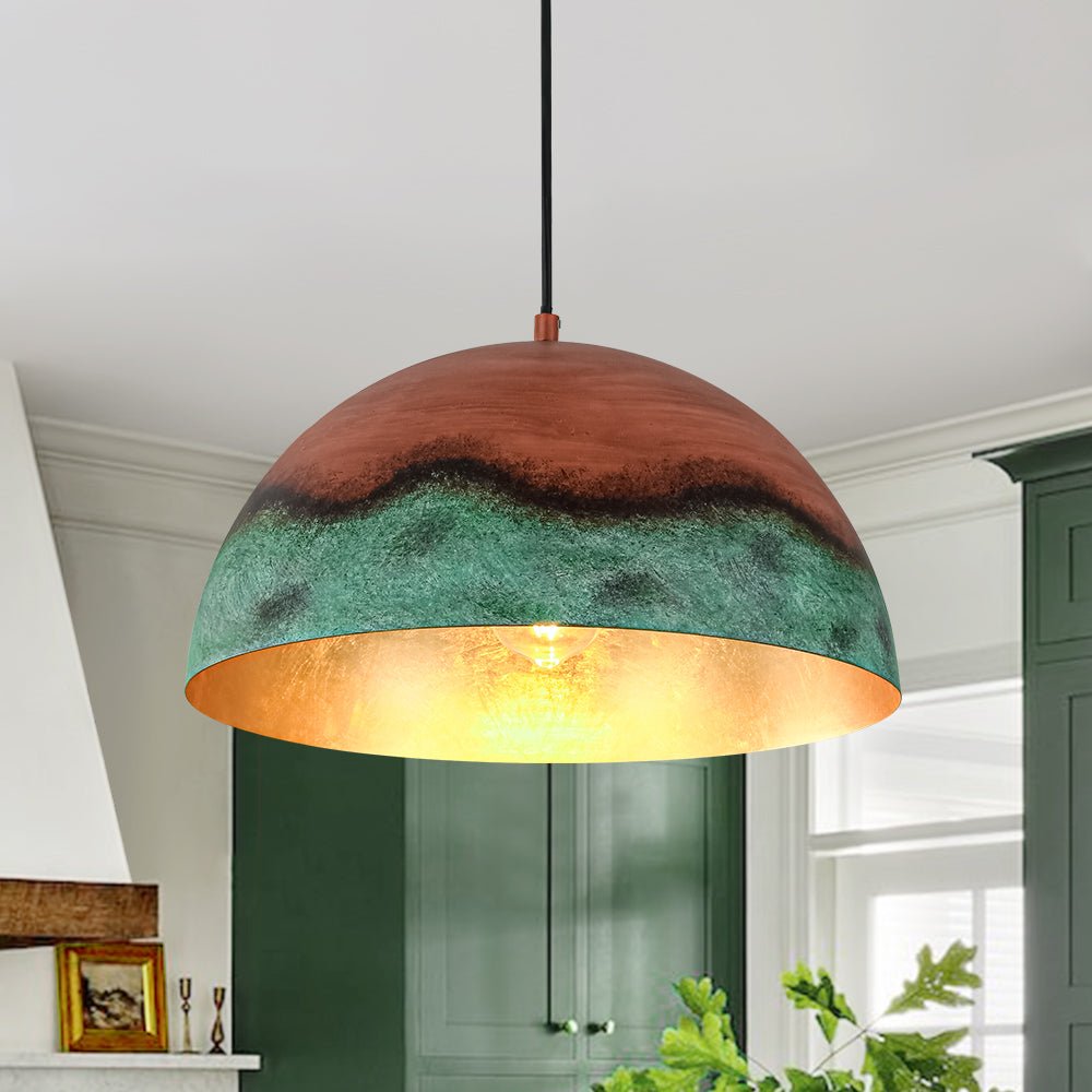 Rustic Farmhouse 1-Light Copper And Green Paint Dome Pendant ...