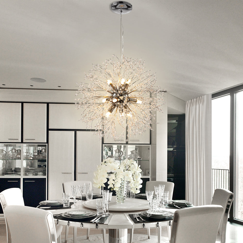 Modern 9-Light Gold Firework Crystal Sputnik Chandelier for Living Room ...
