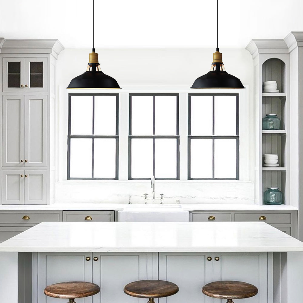 Modern Industrial Black and Copper Single Dome Pendant Light For ...