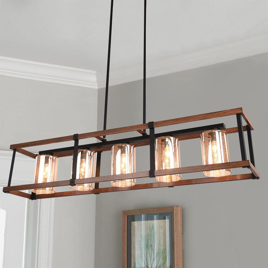 Rustic Farmhouse 5-Lights Rectangular Dining Table Island Chandelier ...