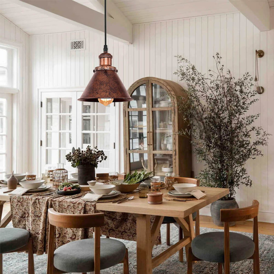 Farmhouse Industrial Single Rustic Copper Cone Pendant Light, Kitchen ...